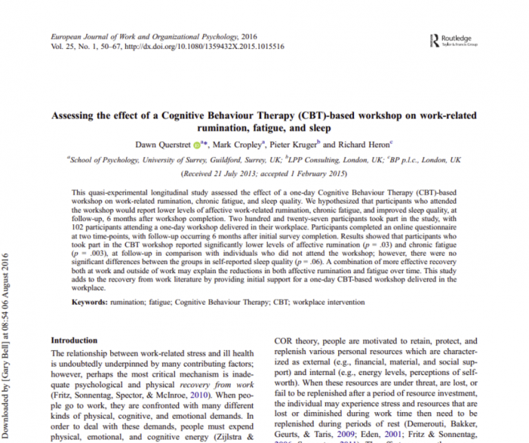 Assessing the effect of a Cognitive Behaviour Therapy (CBT)-based ...