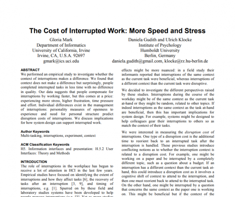 The Cost of Interrupted Work: More Speed and Stress - High Performance ...