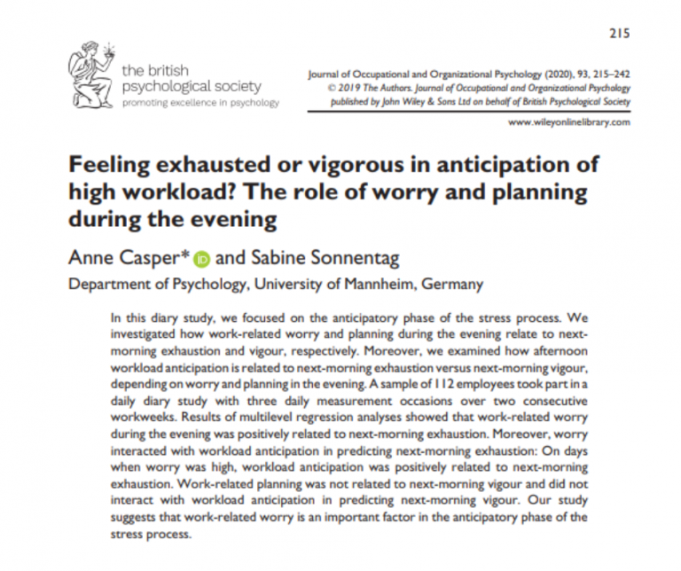 Feeling exhausted or vigorous in anticipation of high workload? The ...