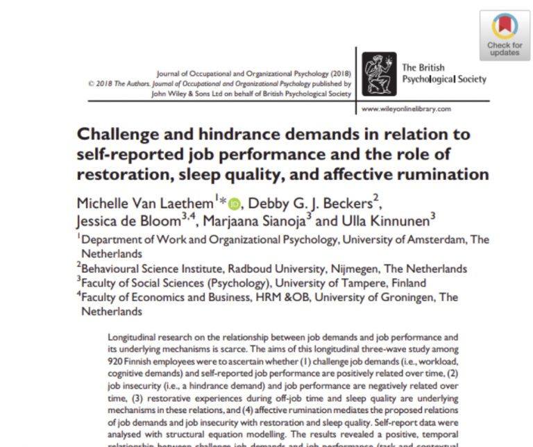 Challenge and hindrance demands in relation to self-reported job ...