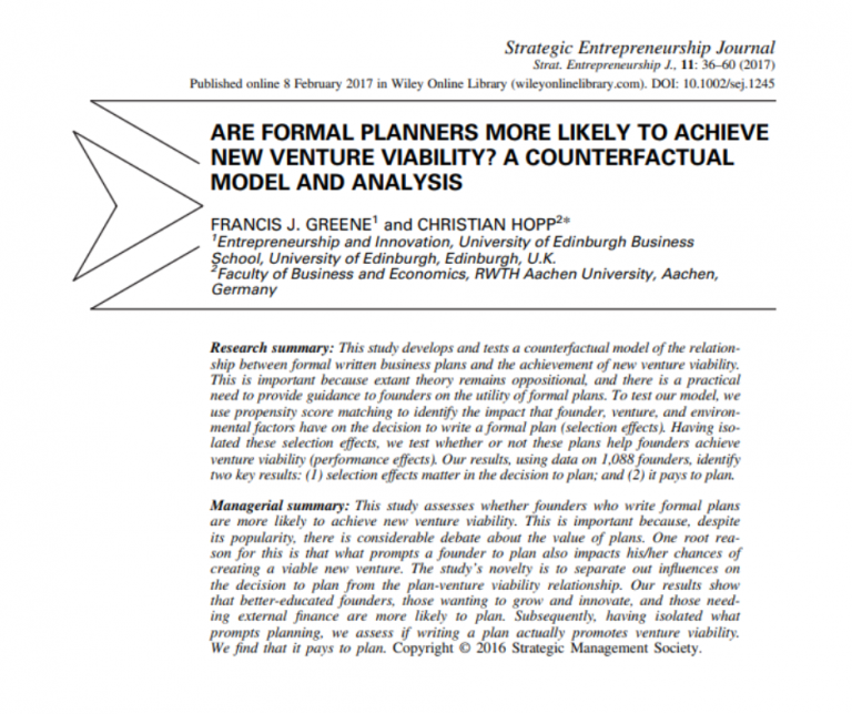 Are formal planners more likely to achieve new venture viability? A ...