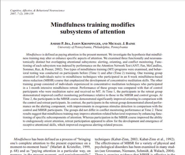 Mindfulness training modifies subsystems of attention - High ...