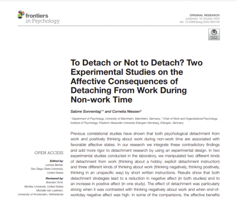 To Detach or Not to Detach? Two Experimental Studies on the Affective Consequences of Detaching ...
