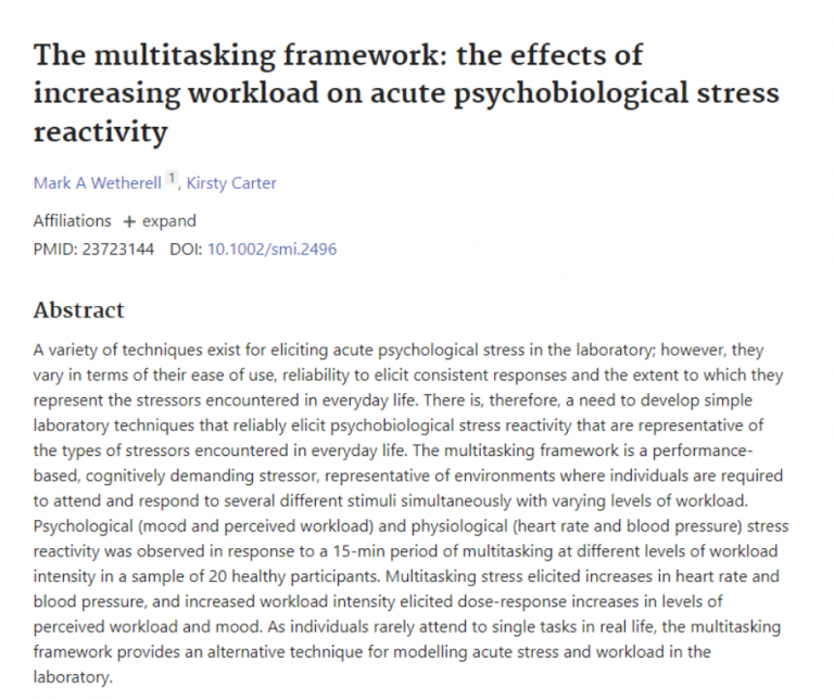 The multitasking framework: the effects of increasing workload on acute ...