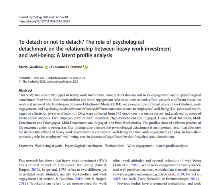 To Detach or Not to Detach? The role of psychological detachment on the ...